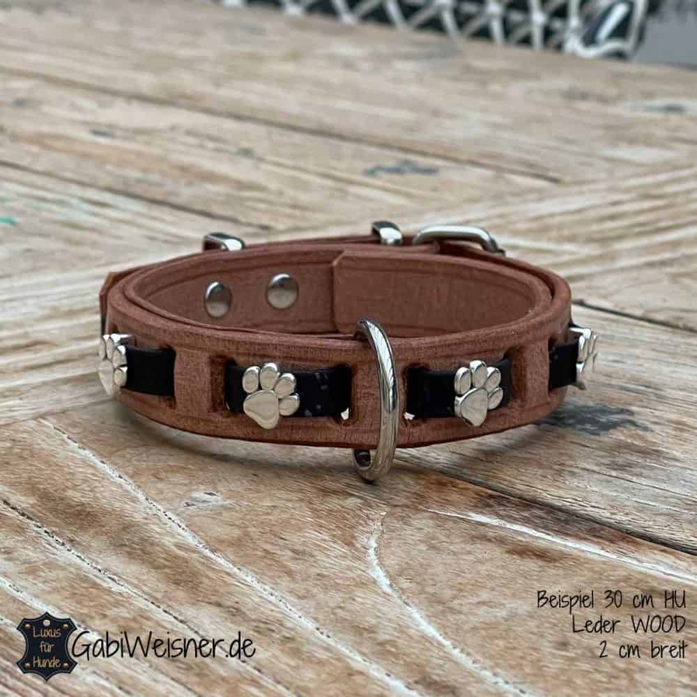Hundehalsband mit Pfoten, Soft-Leder 2 cm breit